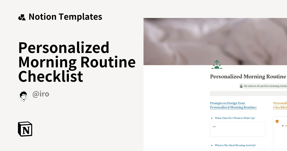 Personalized Morning Routine Checklist Template by Iro | Notion Marketplace