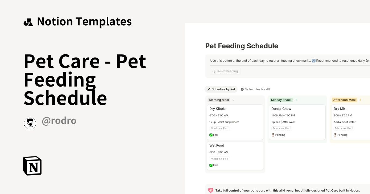 Pet Care - Pet Feeding Schedule Template by Rodro | Notion Marketplace