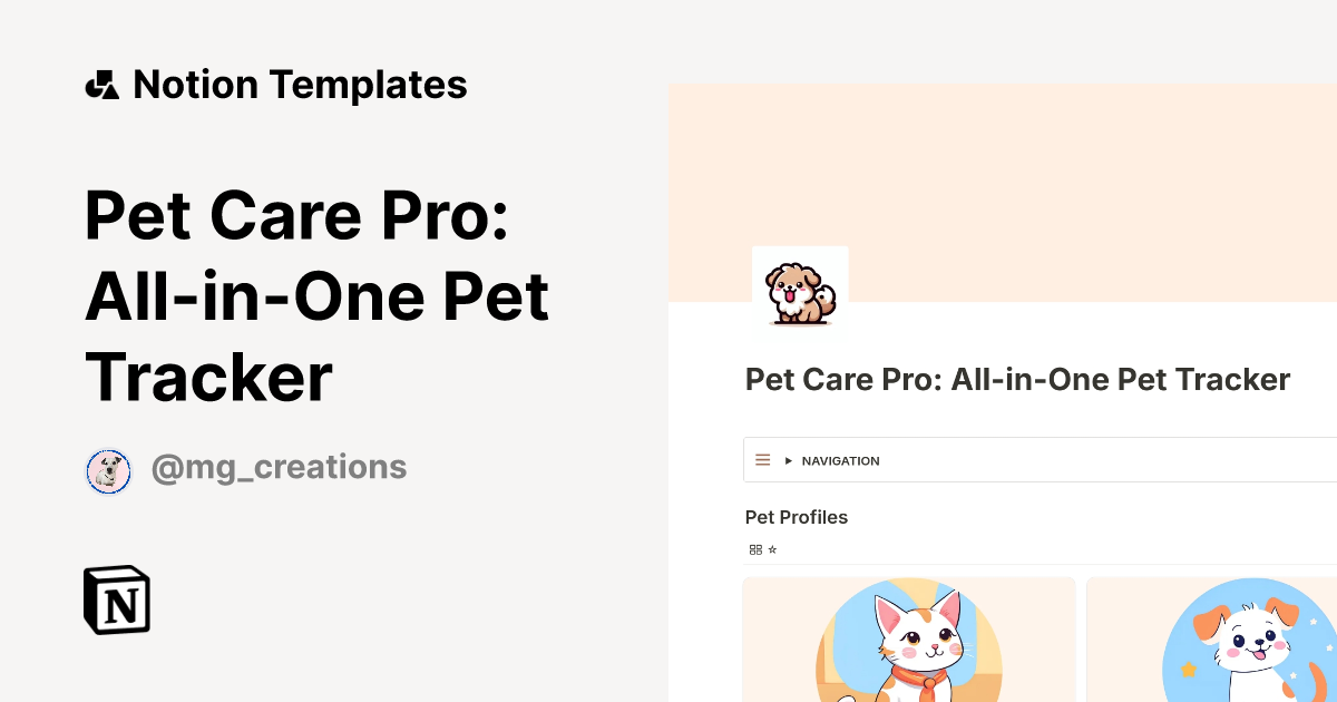 Pet Care Pro: All-in-One Pet Tracker Template by MG_Creations | Notion ...