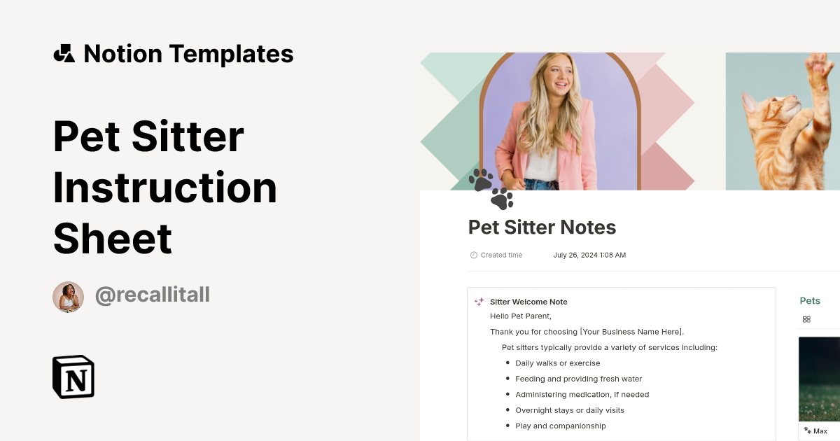 Pet Sitter Instruction Sheet Template by Lez | Notion Marketplace
