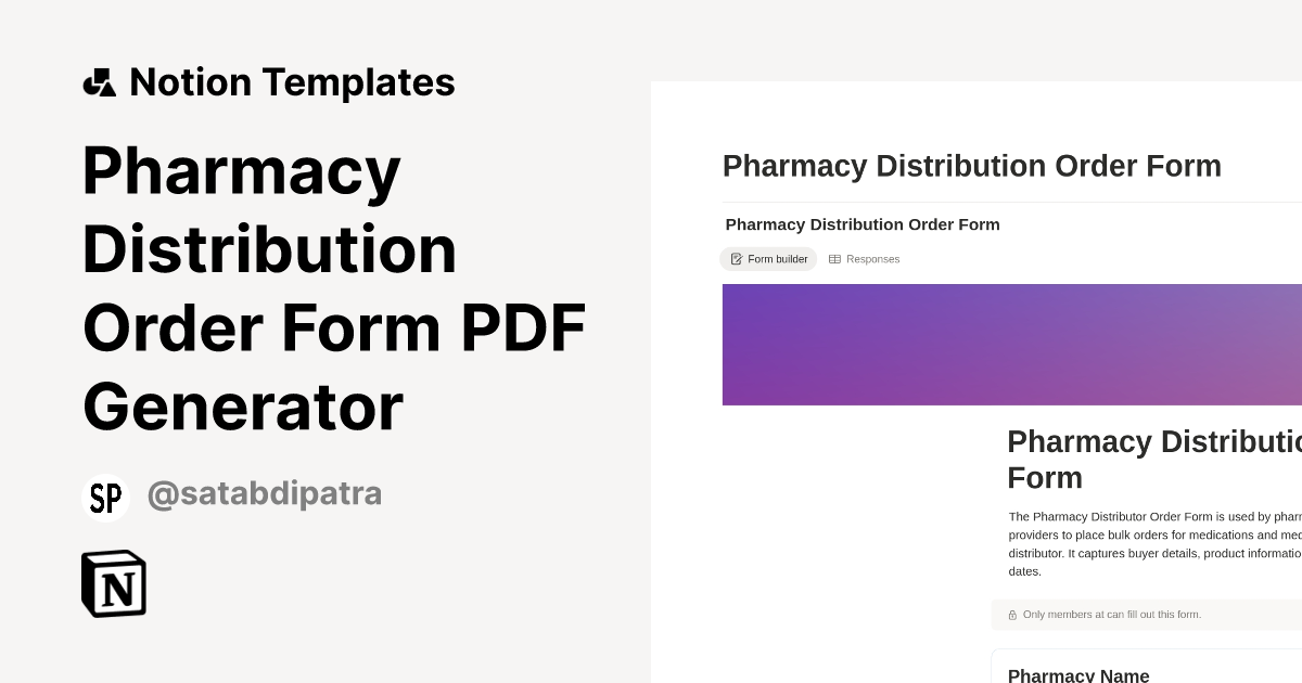 Pharmacy Distribution Order Form PDF Generator Template by Satabdi ...