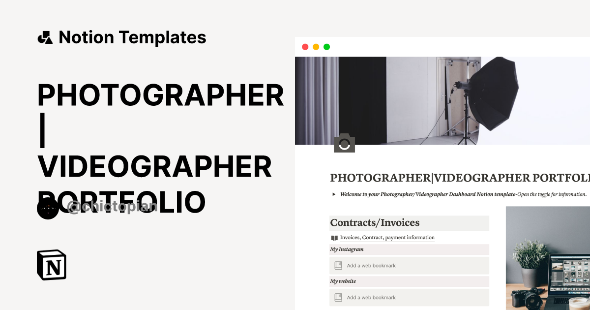 PHOTOGRAPHER | VIDEOGRAPHER PORTFOLIO Template | Notion Marketplace