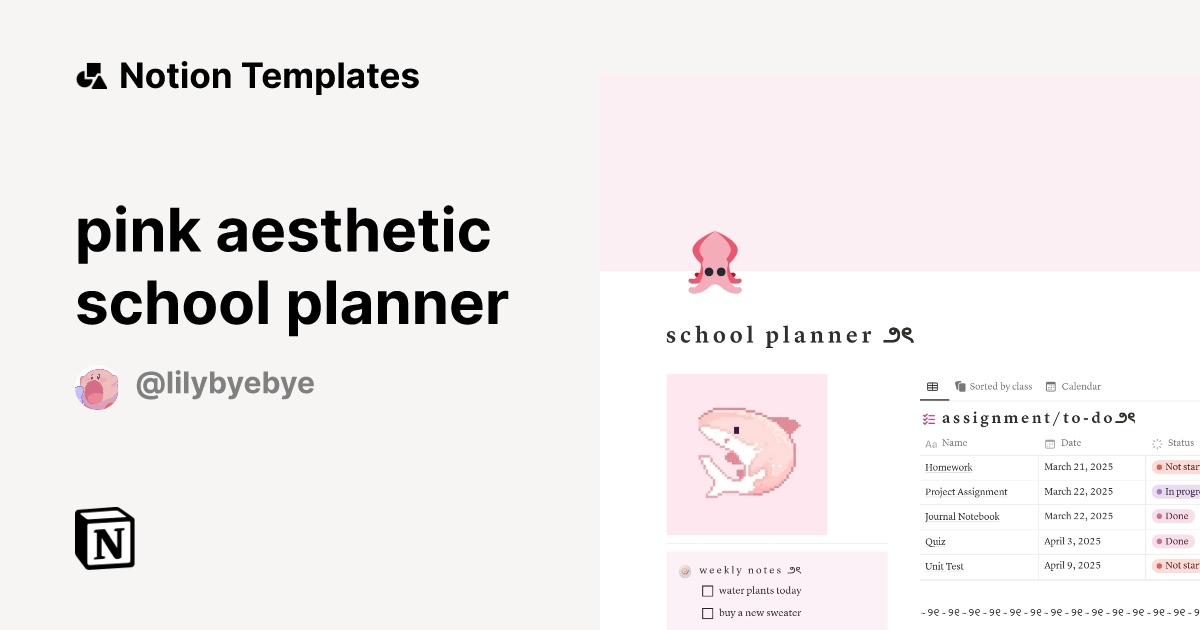 pink aesthetic school planner Template by byebye | Notion Marketplace