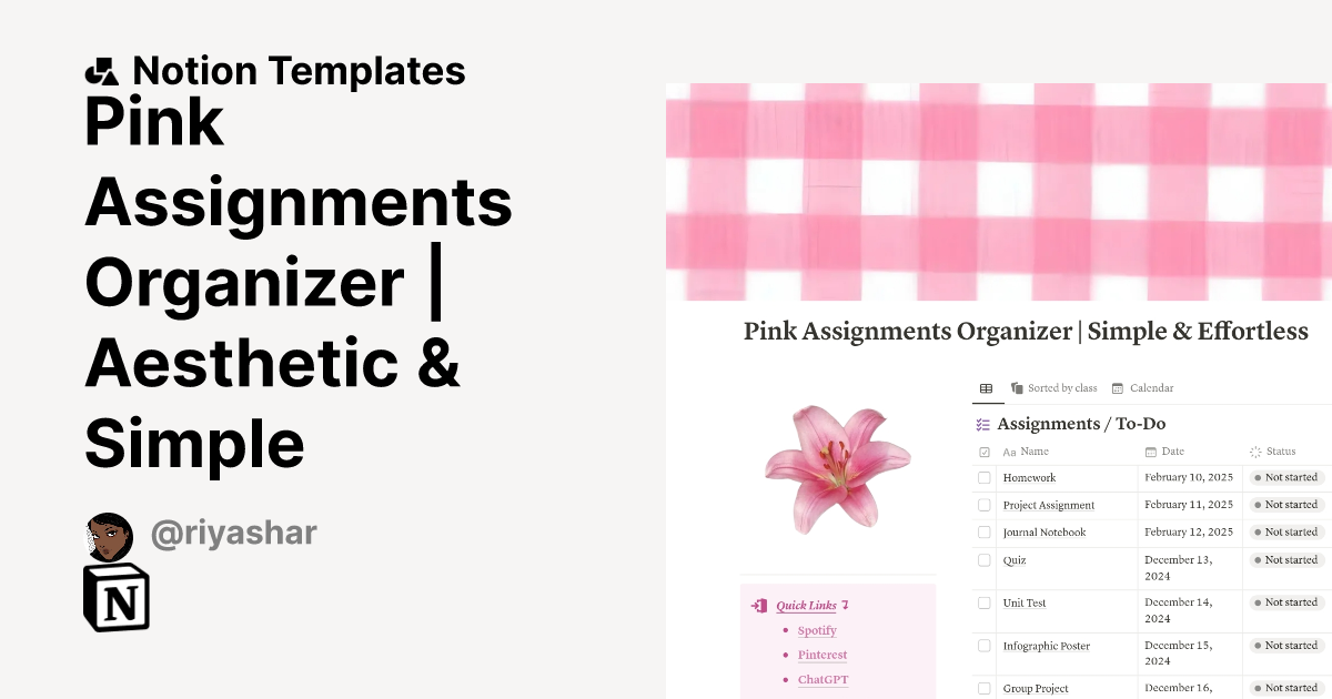 Pink Assignments Organizer | Aesthetic & Simple Template by ...