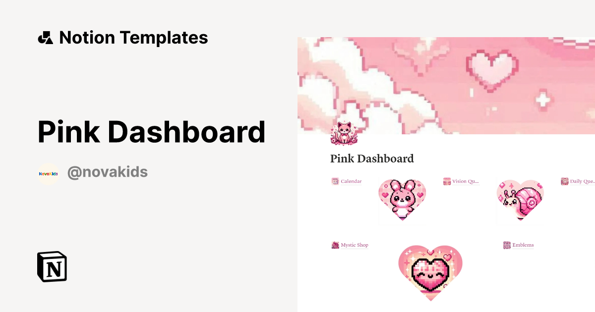 Pink Dashboard Template by Nova | Notion Marketplace