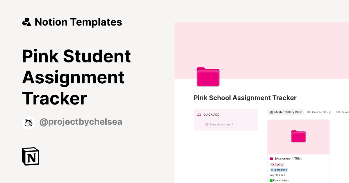Pink Student Assignment Tracker Template | Notion Marketplace