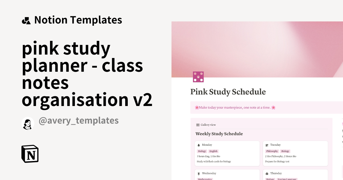 pink study planner - class notes organisation v2 Template by avery's ...