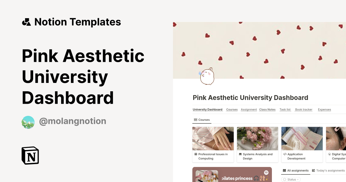 Pink Aesthetic University Dashboard Template | Notion Marketplace