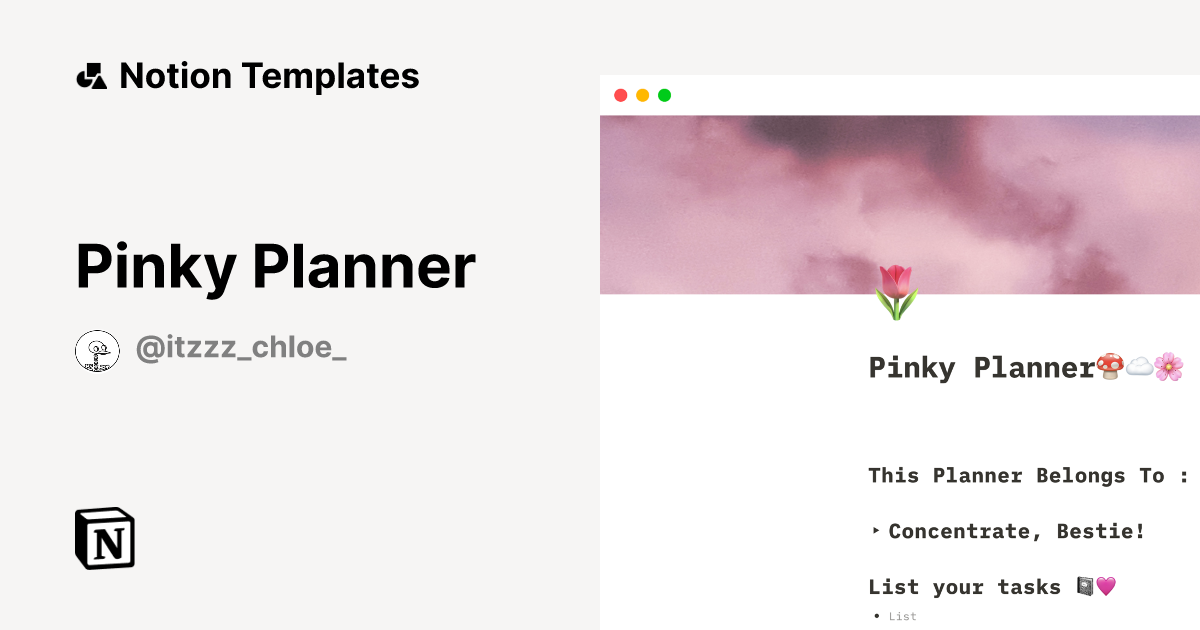 Pinky Planner Template by ‧₊˚🖇️ ₊˚🎧⊹♡🅲🅷🅻🅾🅴 ༉‧₊˚🖤 ༉‧₊˚. | Notion Marketplace