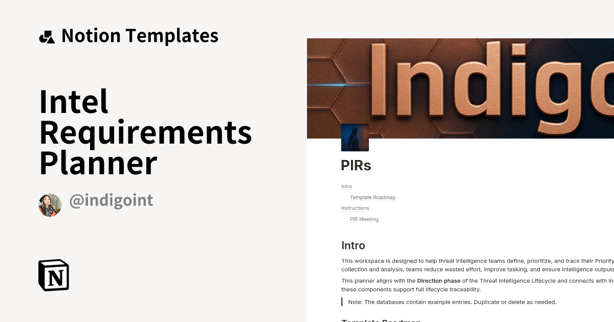Intel Requirements Planner Template by IndigoINT | Notion Marketplace