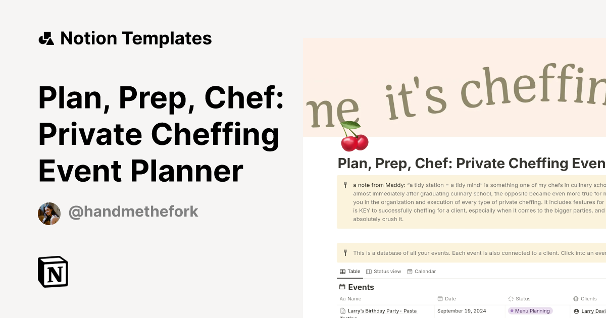 Plan, Prep, Chef: Private Cheffing Event Planner Template by ...
