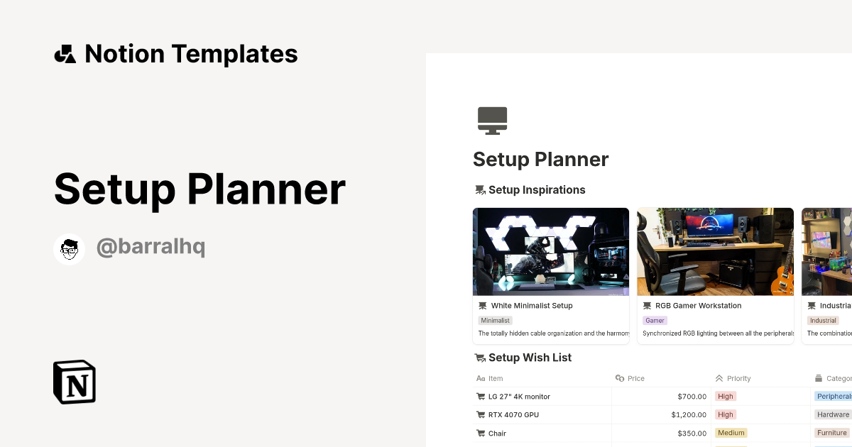 Setup Planner Template by Filipe Barral | Notion Marketplace