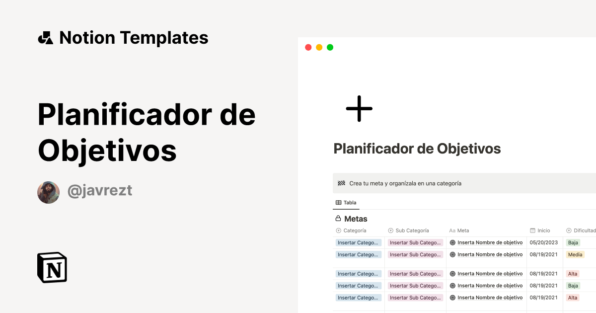 Planificador de Objetivos Template | Notion Marketplace