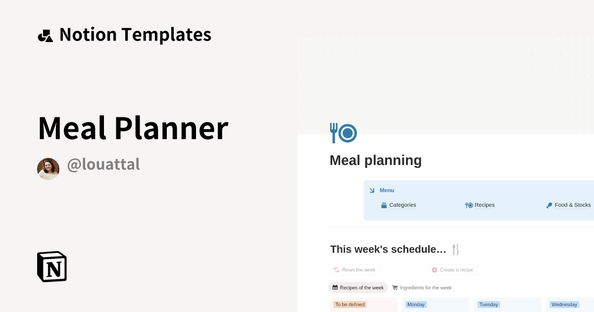 Meal Planner Template by Lou Attal Studio | Notion Marketplace