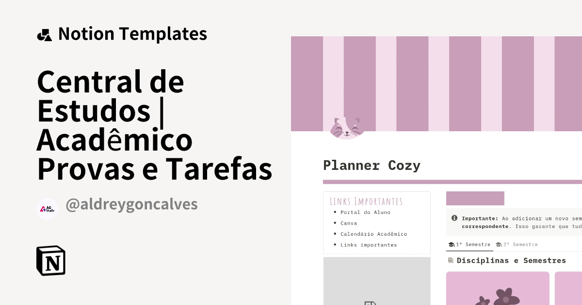 Central de Estudos | Acadêmico Provas e Tarefas Template | Notion Marketplace