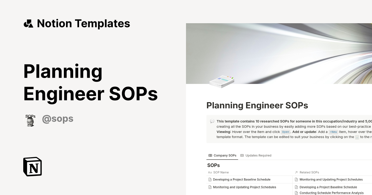 Planning Engineer SOPs Template | Notion Marketplace