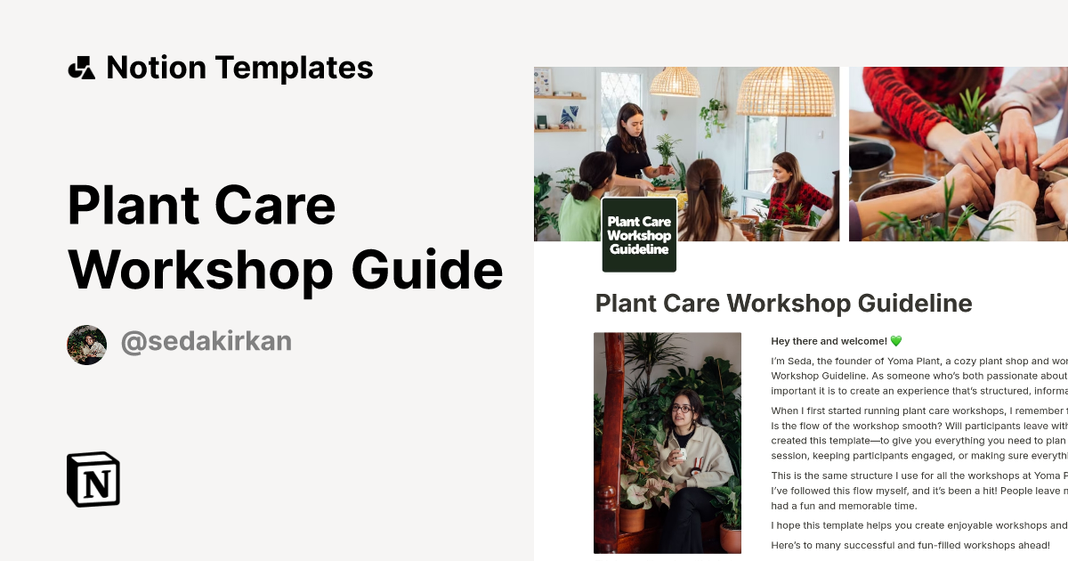 Plant Care Workshop Guide Template by Seda Kirkan | Notion Marketplace