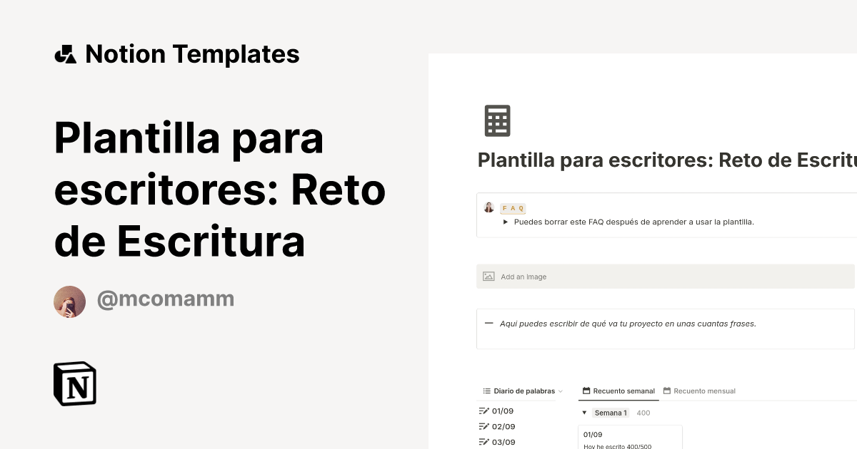 Plantilla para escritores: Reto de Escritura Template | Notion Marketplace