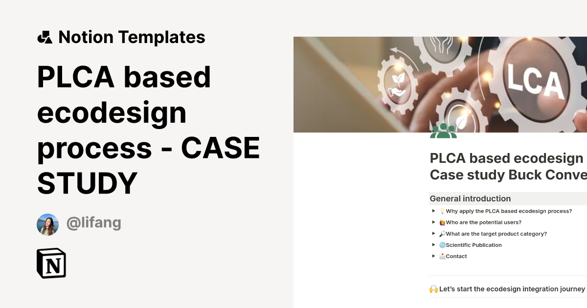 PLCA based ecodesign process - CASE STUDY Template | Notion Marketplace