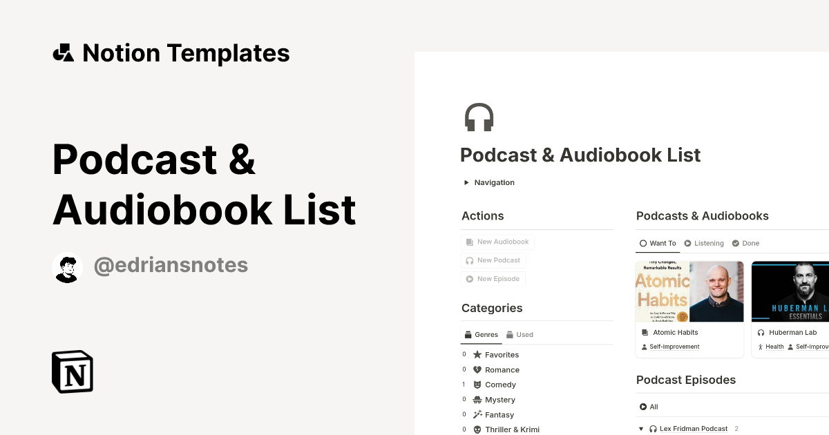 Podcast & Audiobook List Template | Notion Marketplace