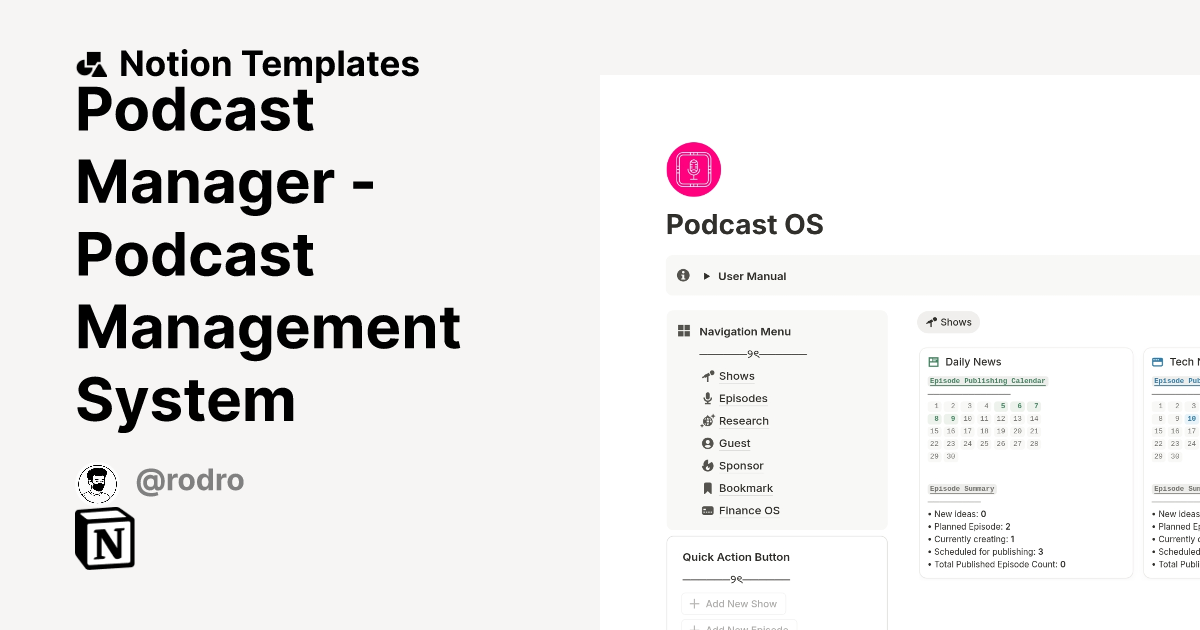 Podcast Manager - Podcast Management System Template | Notion Marketplace