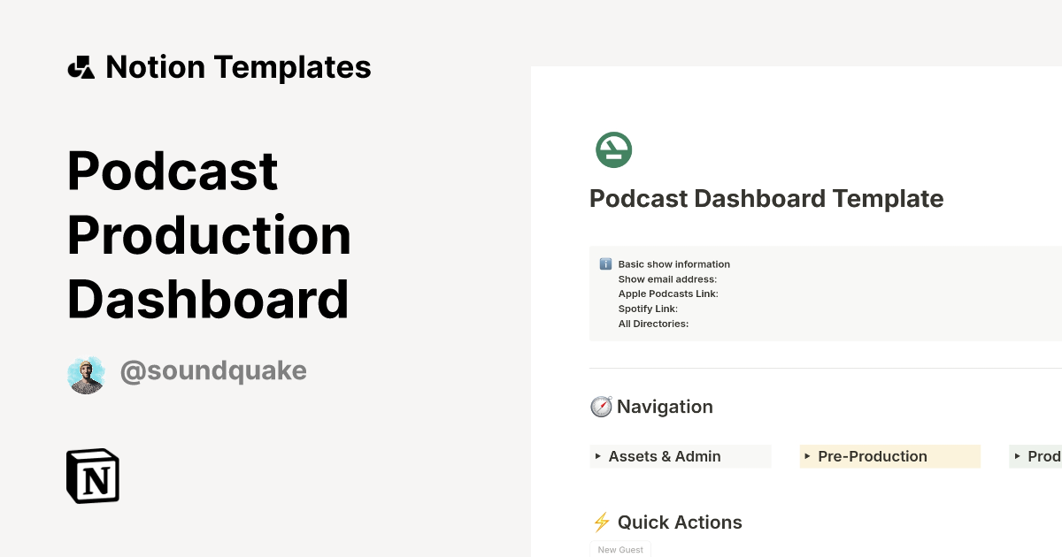 Podcast Production Dashboard Template | Notion Marketplace