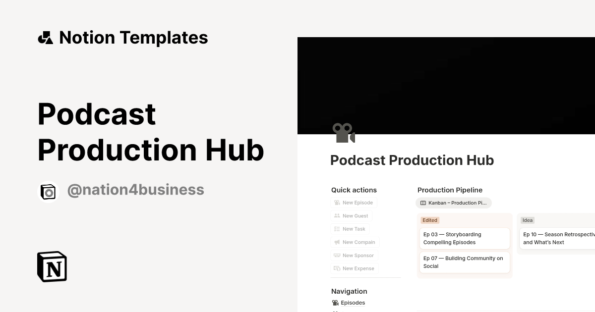 Podcast Production Hub Template by Nation4Business | Notion Marketplace