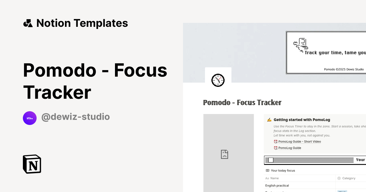 Pomodo - Focus Tracker Template | Notion Marketplace