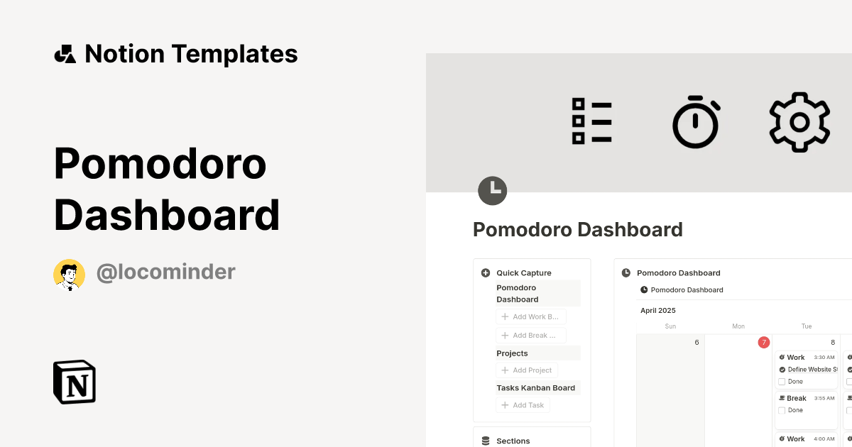 Pomodoro Dashboard Template | Notion Marketplace