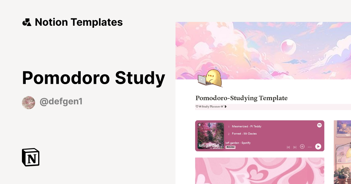 Pomodoro Study Template by defgen1 | Notion Marketplace