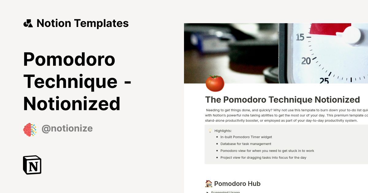 Pomodoro Technique - Notionized Template | Notion Marketplace