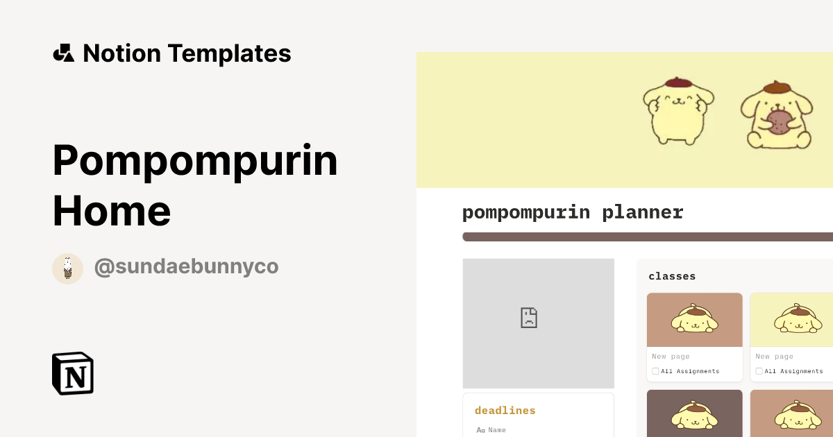 Pompompurin Home Template | Notion Marketplace
