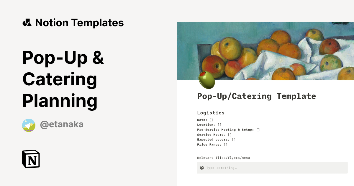 Pop-Up & Catering Planning Template by e tanaka | Notion Marketplace