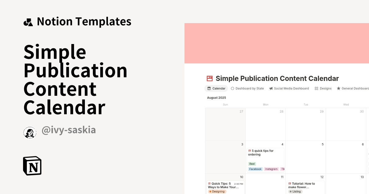 Simple Publication Content Calendar Template | Notion Marketplace
