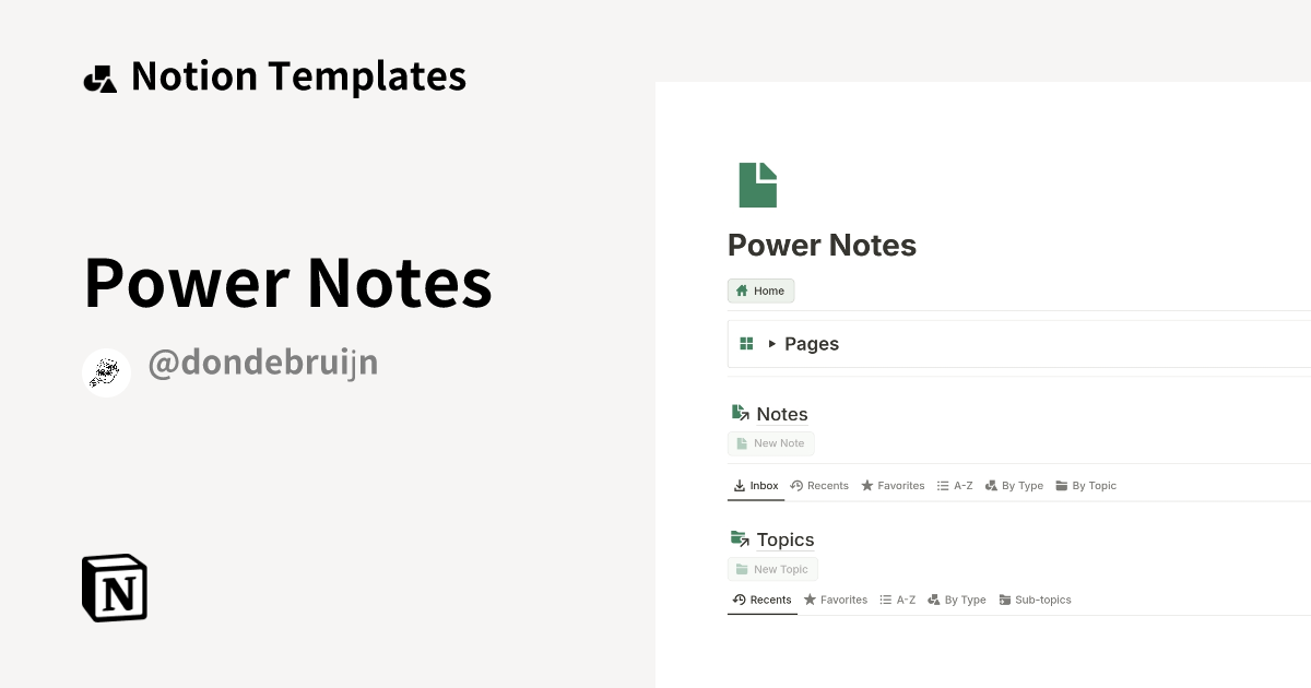 Power Notes Template by Don de Bruijn | Notion Marketplace