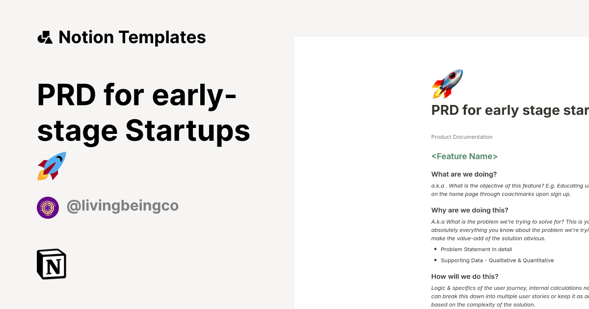PRD for early-stage Startups 🚀 Template | Notion Marketplace
