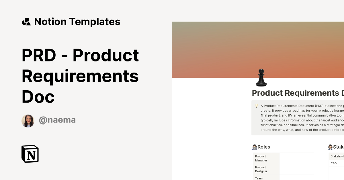 PRD - Product Requirements Doc Template by Naema | Notion Marketplace