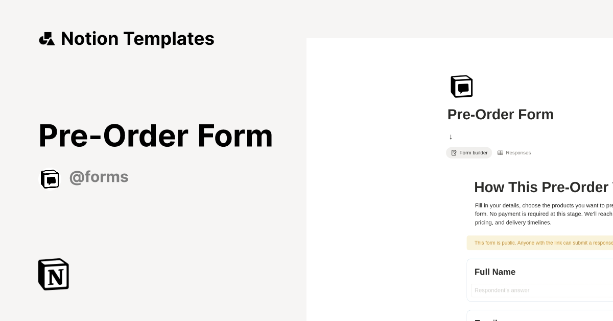 Pre-Order Form Template | Notion Marketplace