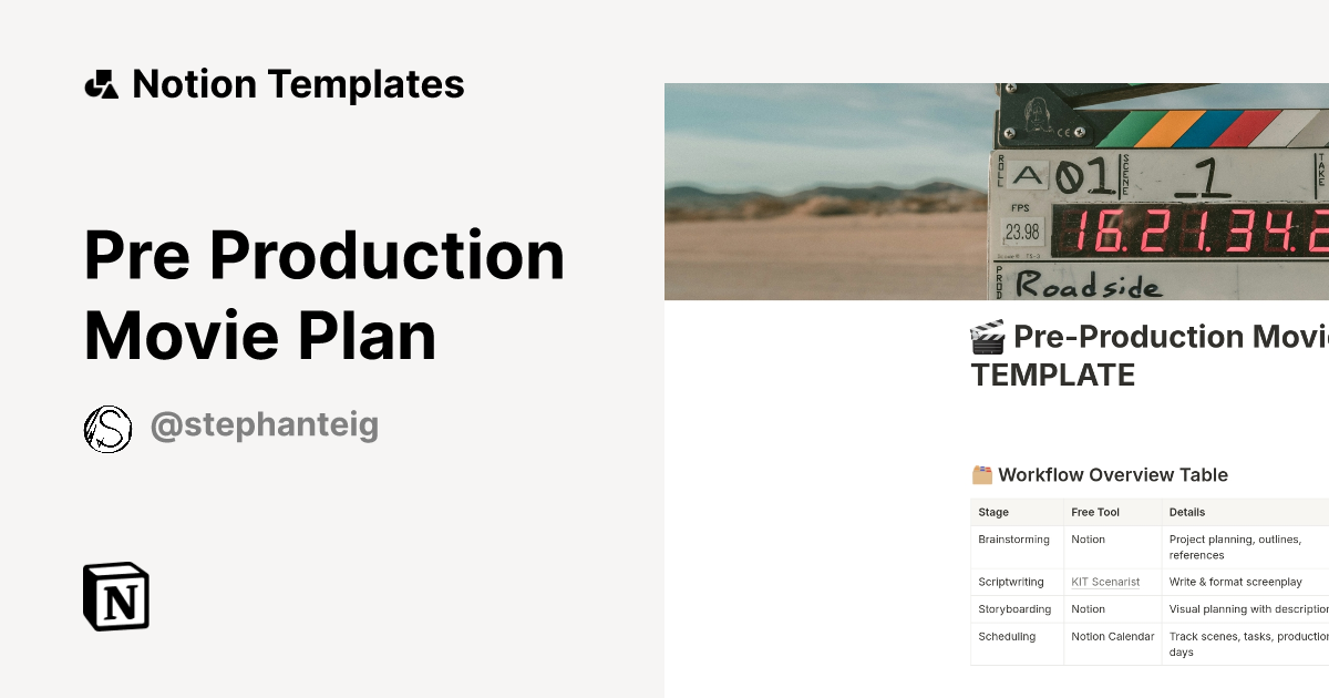 Pre Production Movie Plan Template | Notion Marketplace