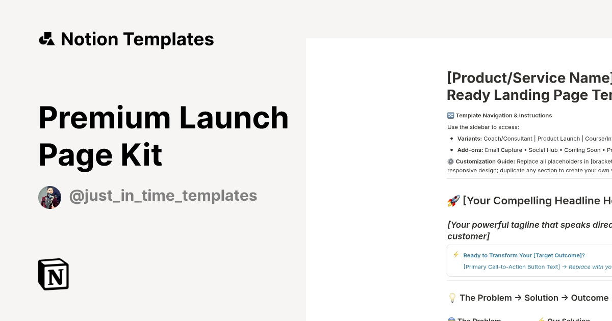 Premium Launch Page Kit Template by Just In Time Templates | Notion ...