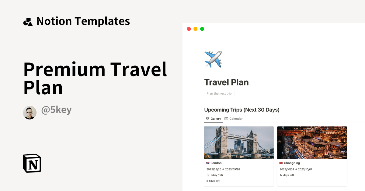 Premium Travel Plan Template by 5key | Notion Marketplace