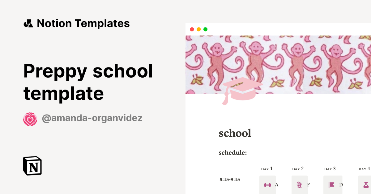 Preppy school template Template by Amanda Organvidez | Notion Marketplace