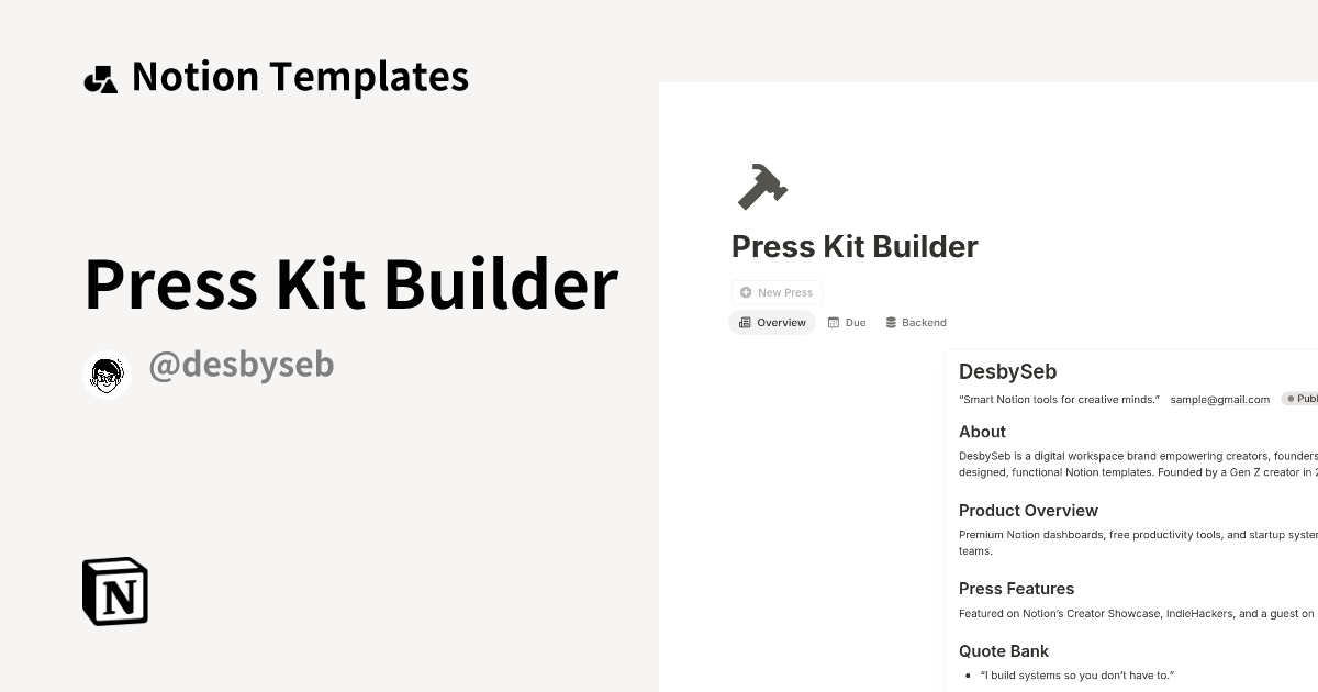 Press Kit Builder Template | Notion Marketplace