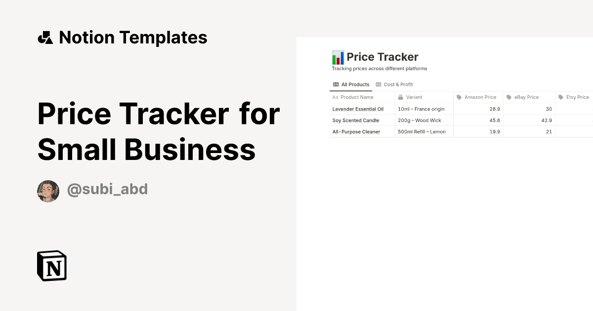 Price Tracker for Small Business Template by Kedai Matcha | Notion ...