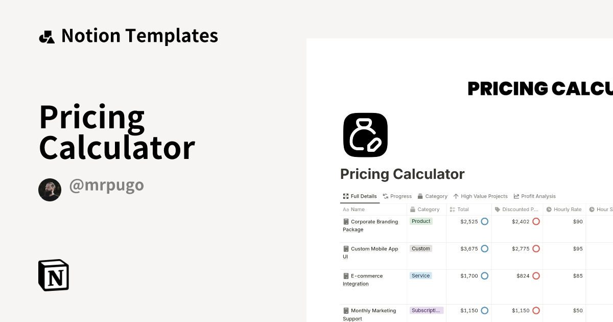 Pricing Calculator Template | Notion Marketplace