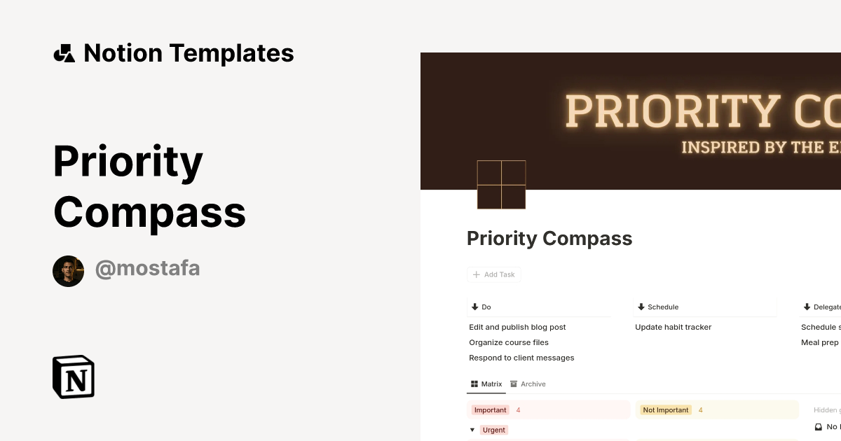 Priority Compass Template by Mostafa Yasser | Notion Marketplace