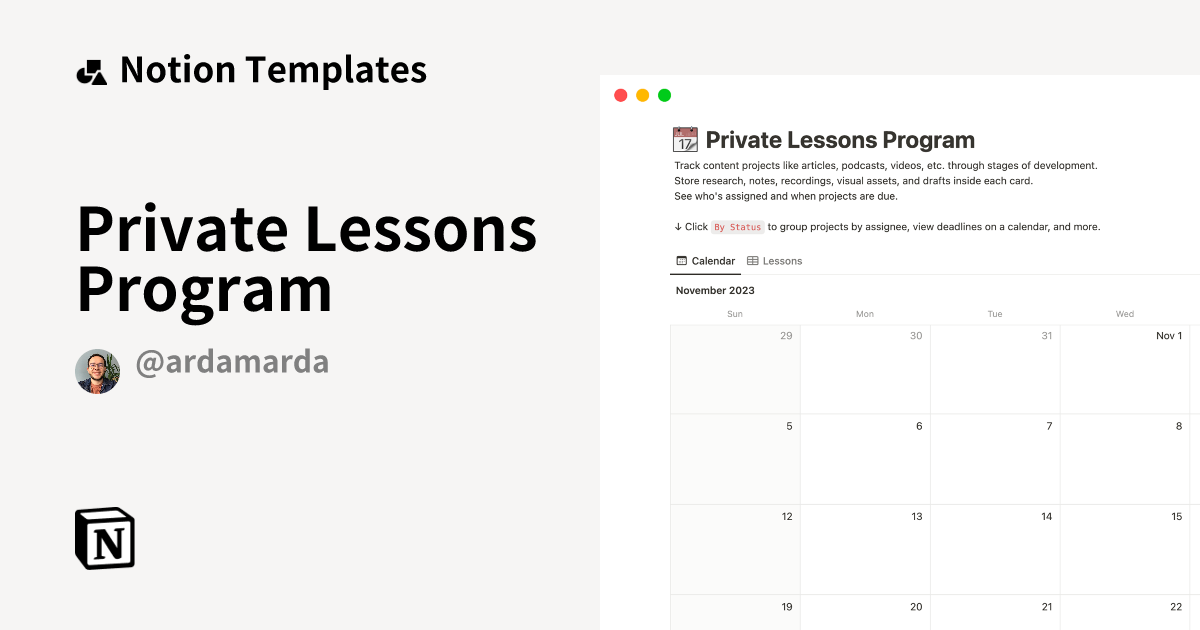 Private Lessons Program Template | Notion Marketplace