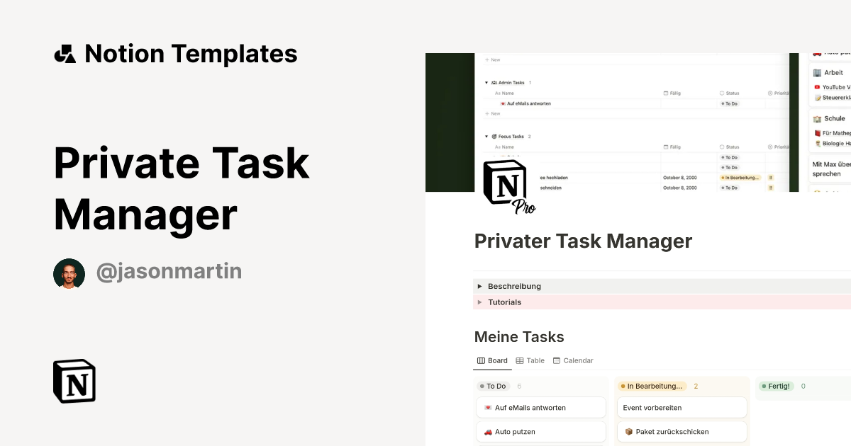Private Task Manager Template | Notion Marketplace