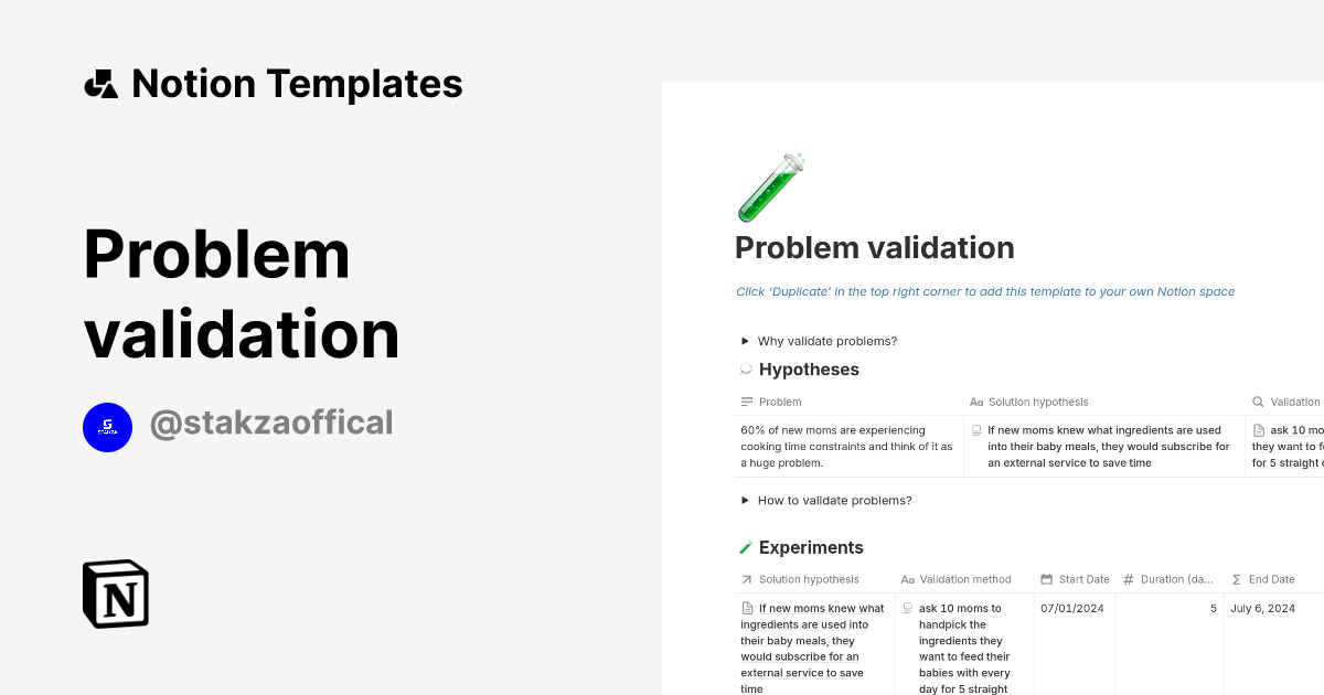 Problem validation Template | Notion Marketplace