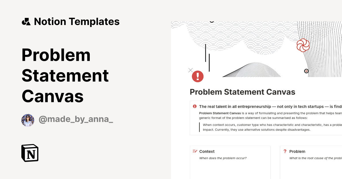 Problem Statement Canvas Template by Anna | Notion Marketplace